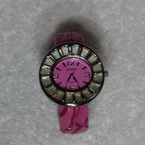 Ecosse | Accessories | Pink Cuff Watch By Ecosse W Bedazzled Bezel ...